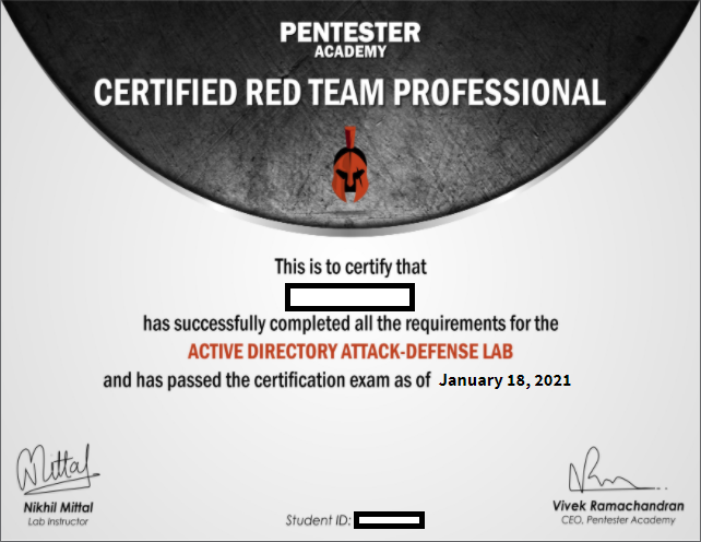 Certified Red Team Professional (CRTP) by Pentester Academy – exam ...